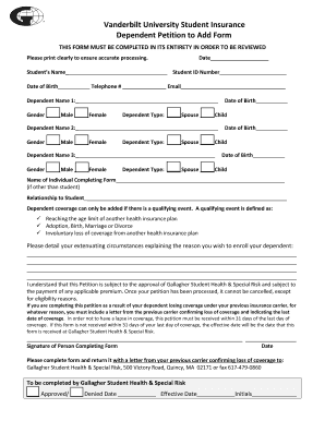 Fillable Online 2014-2015 Vanderbilt University Dependent Petition to ...