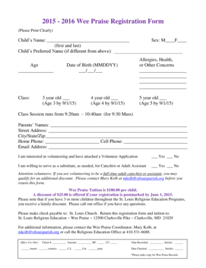 Fillable Online stlouisparish Wee Praise Registration Form - St. Louis ...