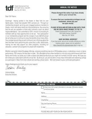 Fillable Online tdf ANNUAL FEE NOTICE - Theatre Development Fund - tdf ...