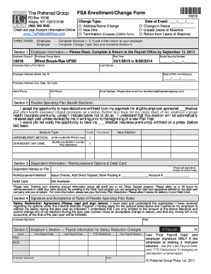 Preferred Group FSA Enrollment/Change Form - Blank Fillable Template ...
