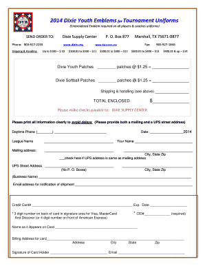 Fillable Online Patch Order Form - Dixie Youth Baseball Fax Email Print ...