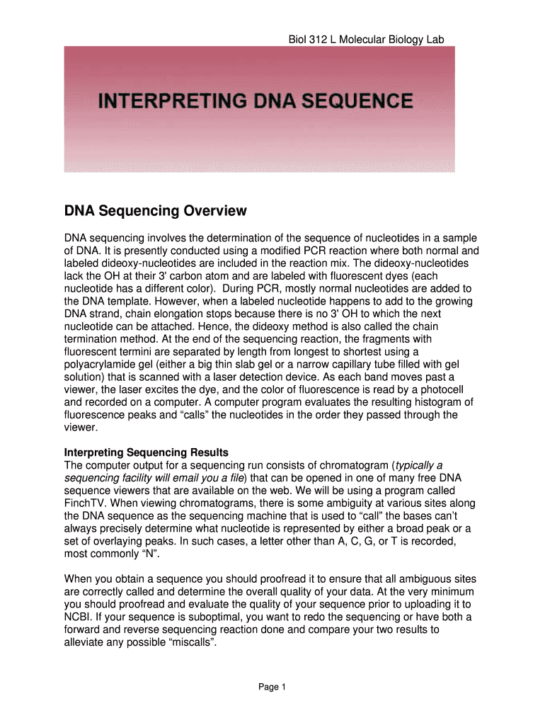 Fillable Online delliss people cofc DNA Sequencing Overview - College ...
