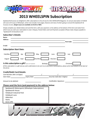 Fillable Online Subscription Form! - Spedeworth Fax Email Print - pdfFiller