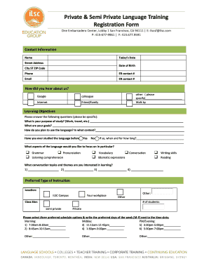 Fillable Online Private & Semi-Private Class Registration Form - ILSC ...