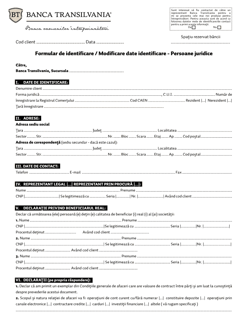Fillable Online Formular de identificare Modificare date Fax Email ...