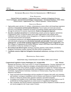 Fillable Online Congressional Relations Sample Resume / Military ...