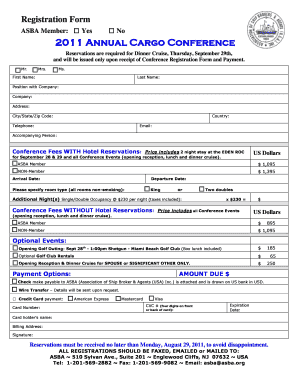 Fillable Online asba Registration Form ASBA Member: Fax Email Print ...