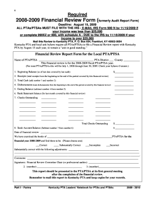 Fillable Online 15thdistrictpta 2008-2009 Financial Review Form ...