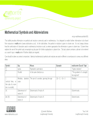 Fillable Online Mathematical Symbols and Abbreviations Fax Email Print ...