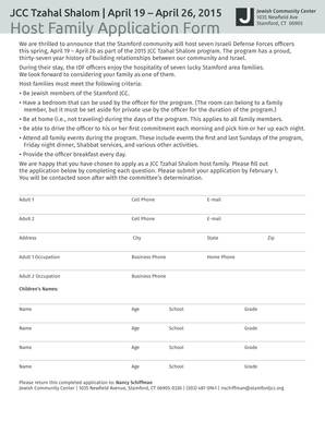 Fillable Online stamfordjcc Host Family Application Form - Stamford JCC ...