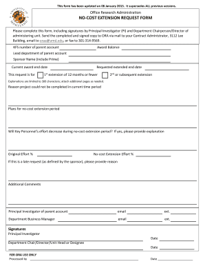 Fillable Online ora umd NO-COST EXTENSION REQUEST FORM - Office of Research ... Fax Email Print ...