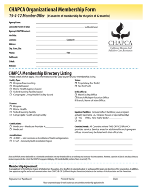 Fillable Online calhospice CHAPCA Organizational Membership Form ...