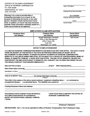 Fillable Online risk gwu EMPLOYEE39S CLAIM APPLICATION - Risk ...