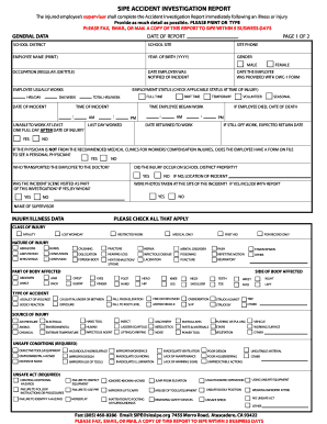 Fillable Online SIPE ACCIDENT INVESTIGATION REPORT The injured employees supervisor shall ...