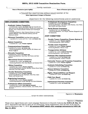 Fillable Online 2012 AGM - Committee Nomination Form Fax Email Print ...