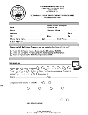 Fillable Online porthouse Pre-Enrollment Application form - the Portland Housing Authority Fax ...