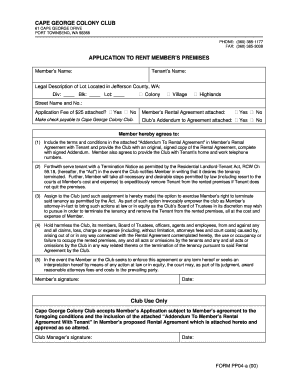 Fillable Online capegeorge CAPE GEORGE COLONY CLUB APPLICATION TO RENT ...
