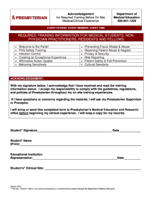 Fillable Online REQUIRED TRAINING INFORMATION FOR MEDICAL STUDENTS Fax ...