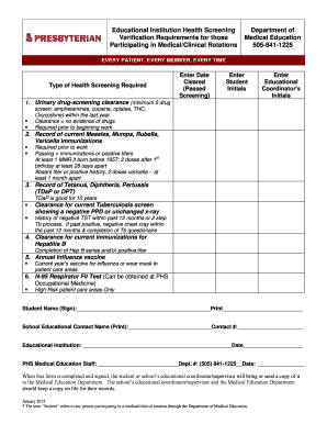 Fillable Online Educational Institution Health Screening Verification ...