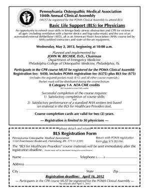 Fillable Online poma (BLS) for Physicians BLS Registration Form - Poma ...