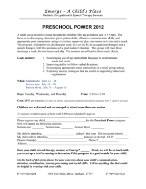 Fillable Online Preschool Power b2012b - Emerge a Child39s Place Fax Email Print - pdfFiller