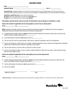 Fillable Online gov mb INCOME FORM Date Student's Name File ...