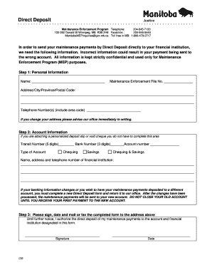 Fillable Online gov mb C02 - Direct Deposit Form - gov mb Fax Email ...