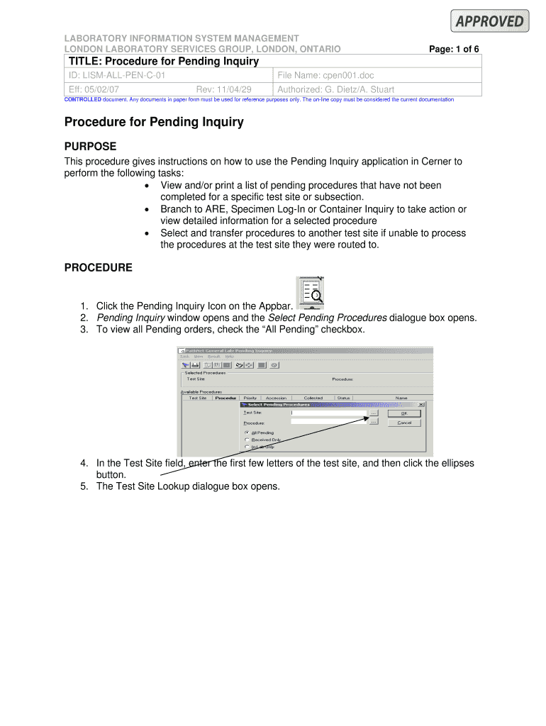 Fillable Online Procedure for Pending Inquiry Fax Email Print - pdfFiller