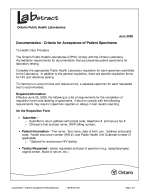 Fillable Online Documentation - Criteria for Acceptance of Patient ...