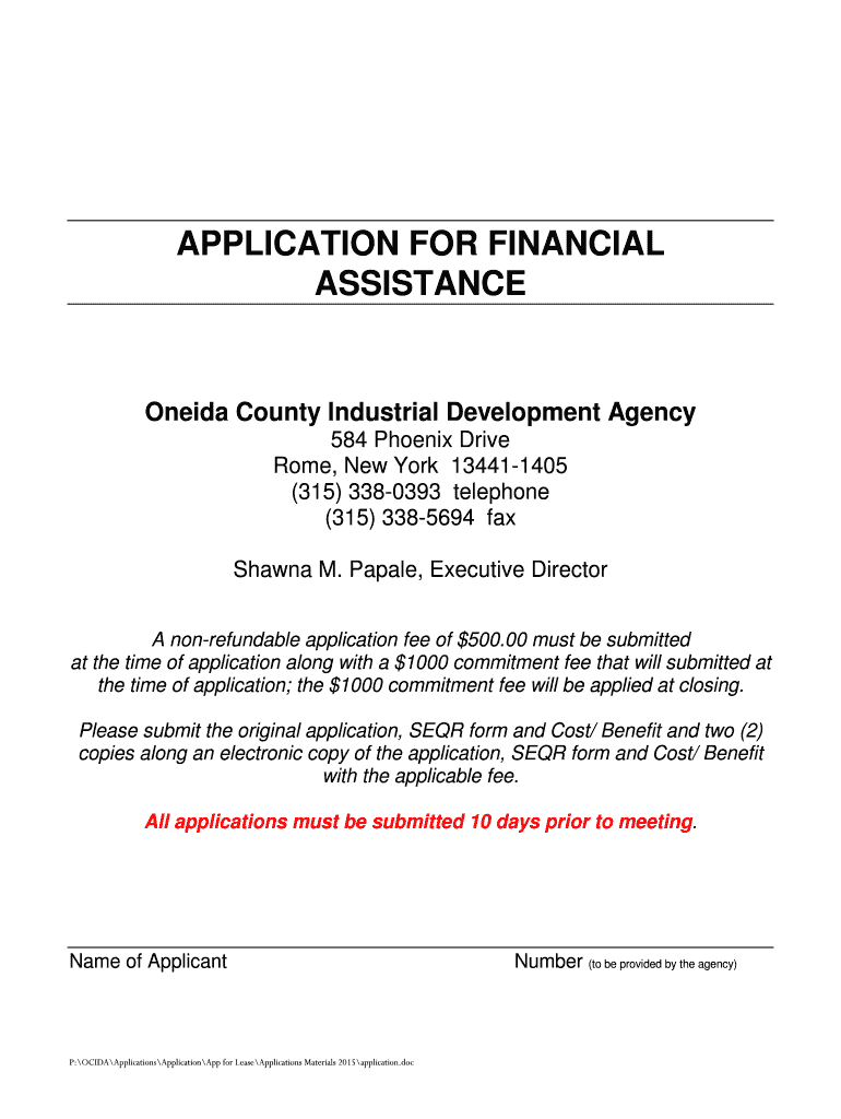 Fillable Online oneidacountyida OCIDA Application - Oneida County ...