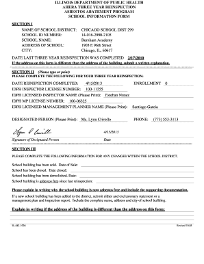 Fillable Online ILLINOIS DEPARTMENT OF PUBLIC HEALTH AHERA THREE YEAR ...