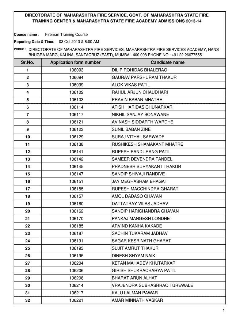 Fillable Online mahafireservice gov venue DIRECTORATE OF MAHARASHTRA ...