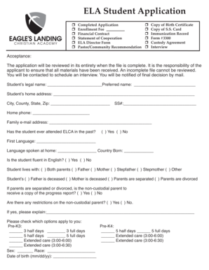 Fillable Online elcaonline ELA Student Application - elcaonline Fax ...