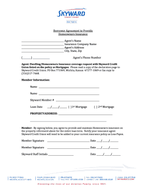 Fillable Online Agreement to Provide Homeowner's Insurance Form ...