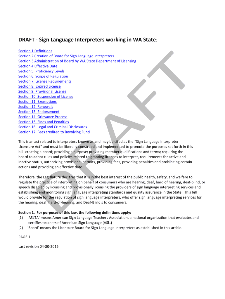 Fillable Online DRAFT - Sign Language Interpreters working in WA State ...