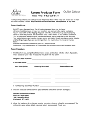 Fillable Online Return Products Form - Quick Candles Fax Email Print ...