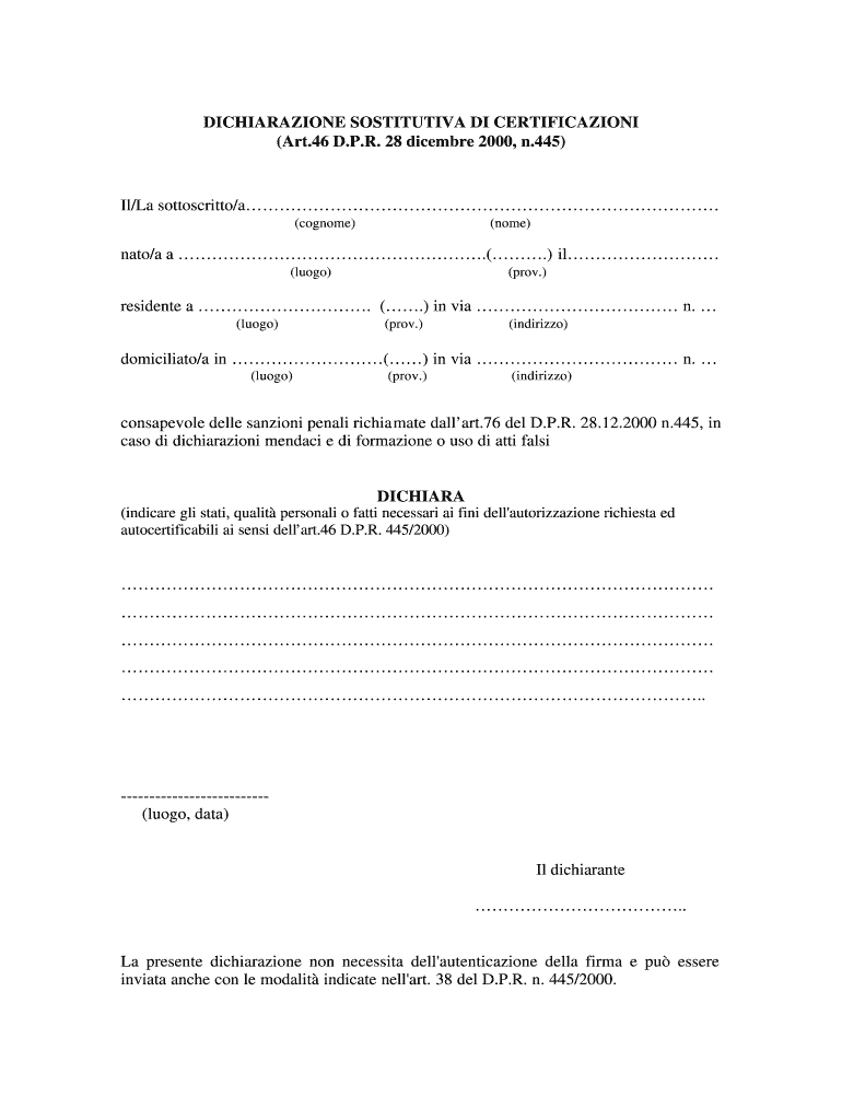 Compilabile Online art.46 Dichiarazione sostitutiva certificazioni.doc ...