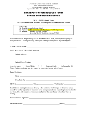 Fillable Online TRANSPORTATION REQUEST FORM Private and Parochial Schools Fax Email Print ...