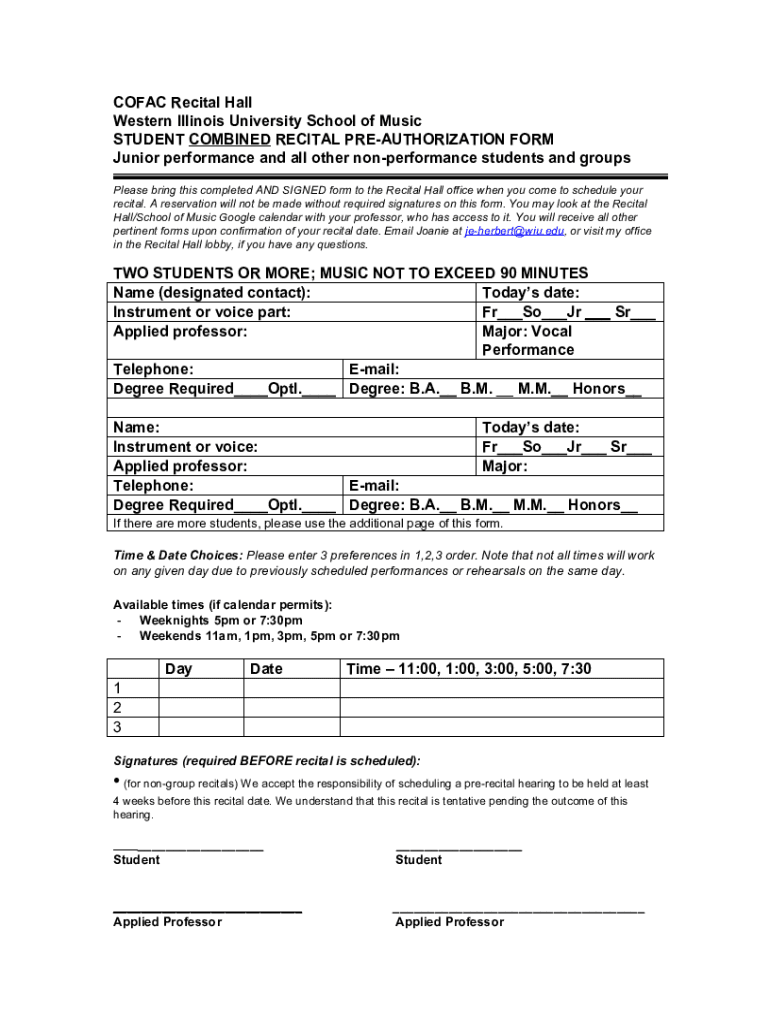 Fillable Online Scheduling Forms - Western Illinois University Fax ...