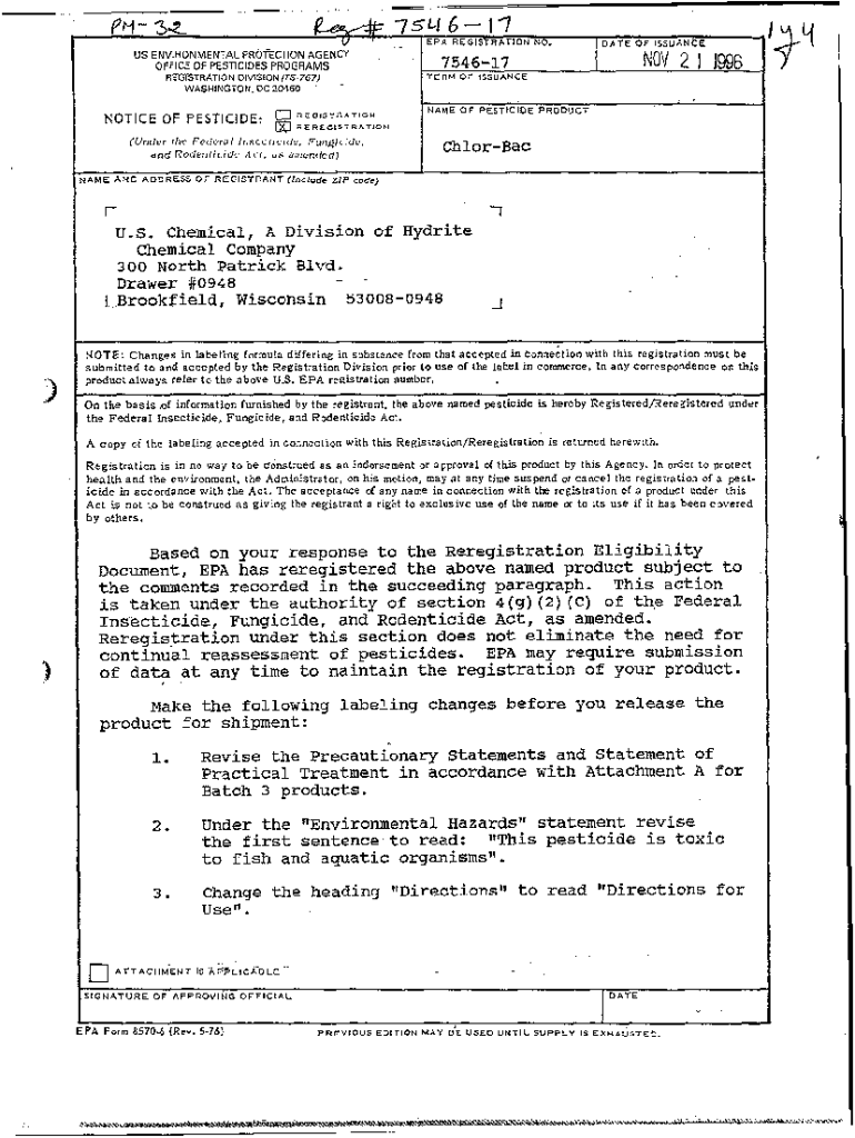 Fillable Online U.S. EPA, Pesticide Product Label, CHLOR-BAC, 11/21 ...