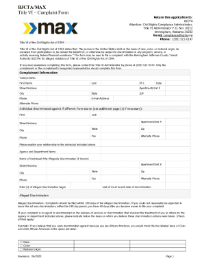 Fillable Online Fillable Online BJCTA/MAX Title VIComplaint Form - MAX ...