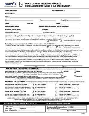 Fillable Online MCCA LIABILITY INSURANCE PROGRAM ENROLMENT FORM FAMILY ...