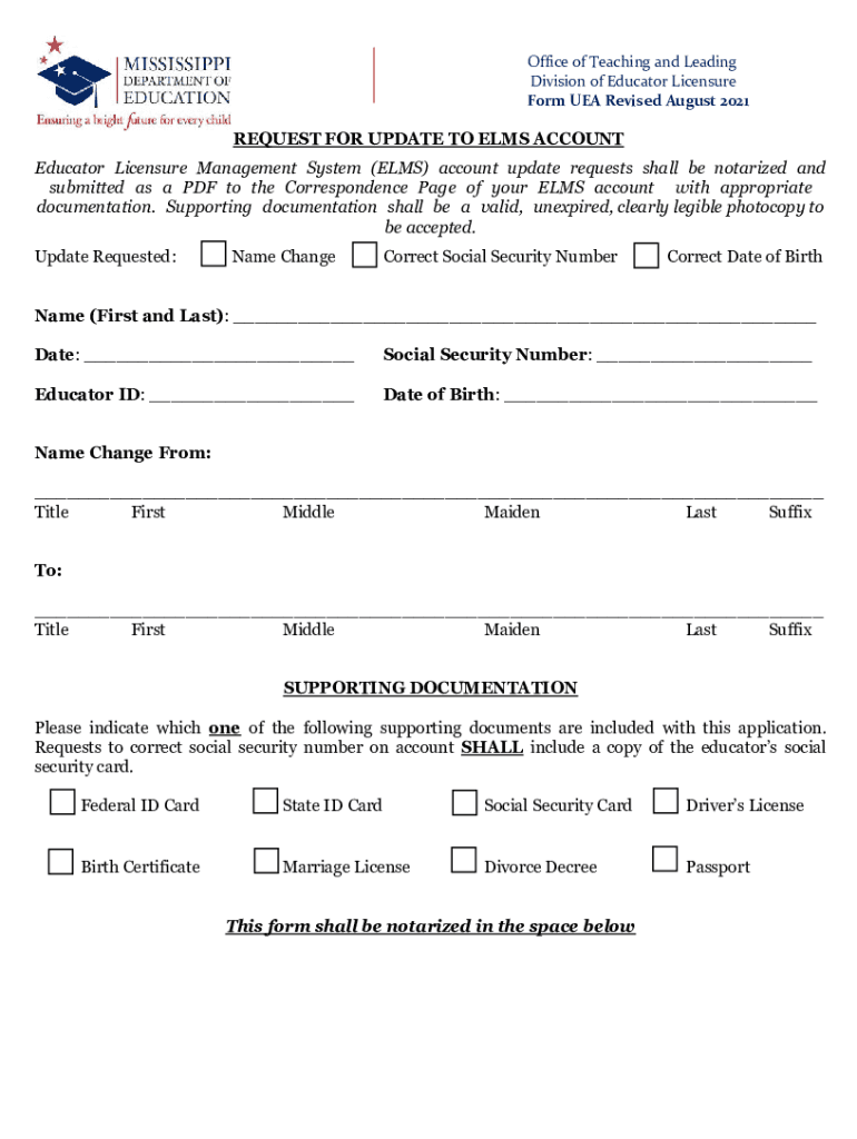 Fillable Online REQUEST FOR UPDATE TO ELMS ACCOUNT Fax Email Print ...
