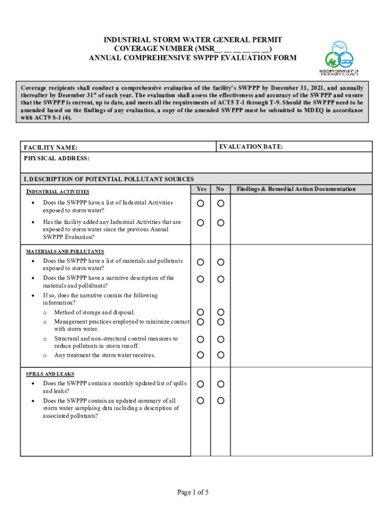 Fillable Online Annual Comprehensive SWPPP Evaluation Form 01.15.21 ...