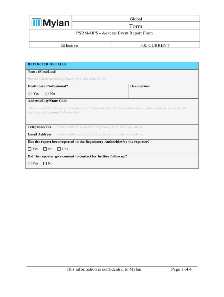 Fillable Online PSRM-OPS - Adverse Event Report Form Fax Email Print - pdfFiller