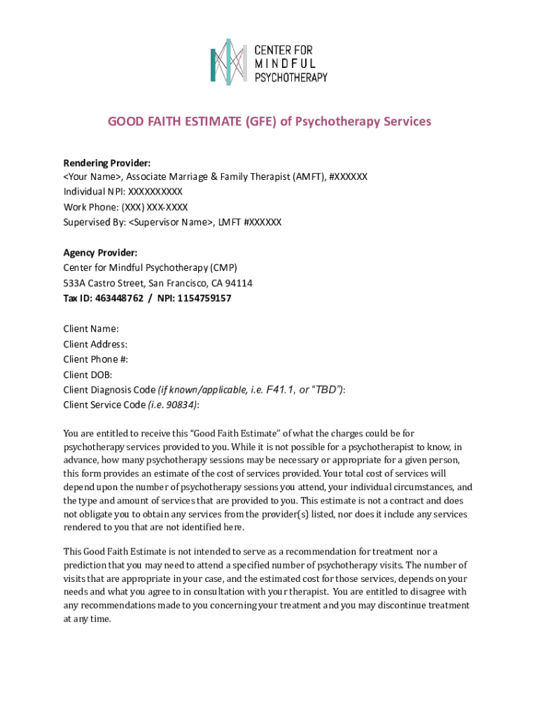 Fillable Online CMP Good Faith Estimate (GFE) Form (make copy) Fax ...