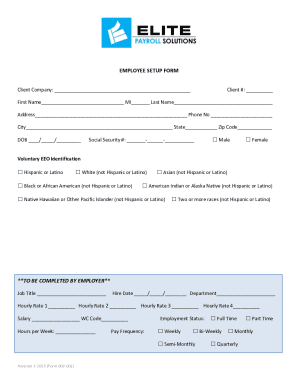 Fillable Online EMPLOYEE SETUP FORM - Elite Payroll Fax Email Print - pdfFiller