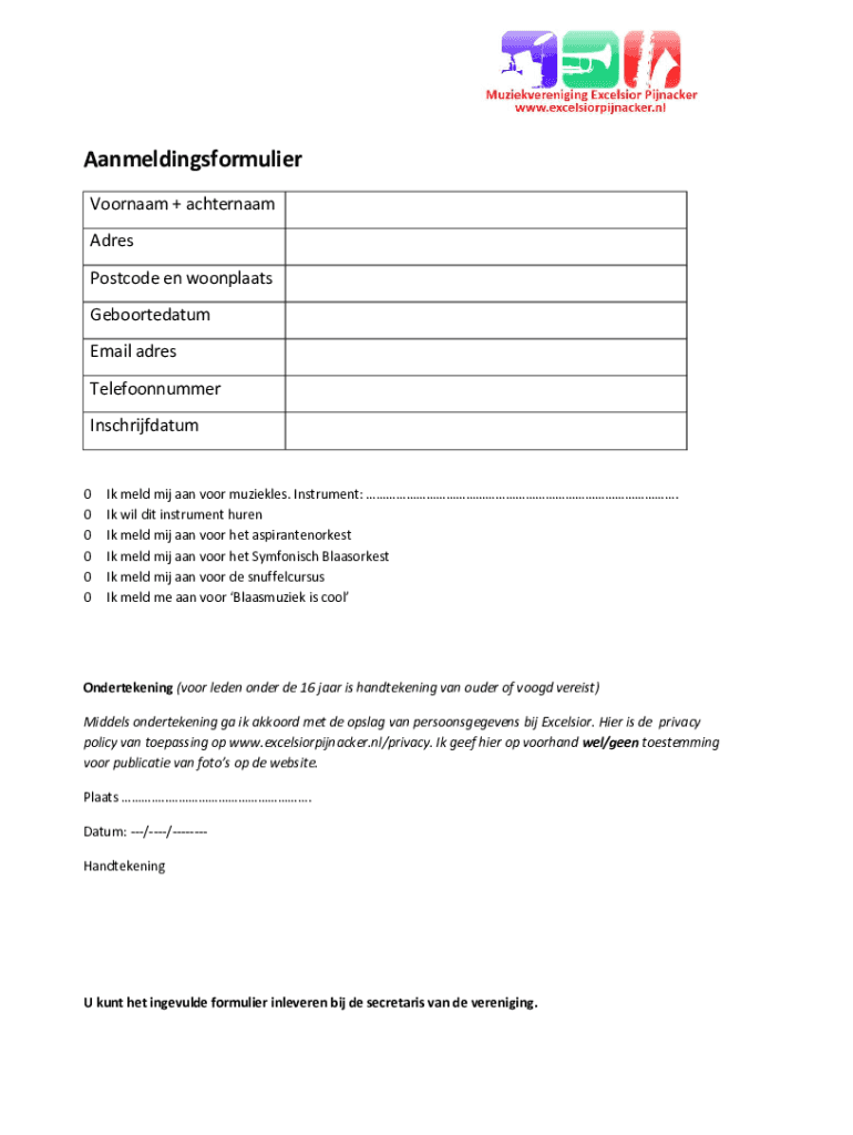 Fillable Online Aanmeldingsformulier.doc - Naam leerling Geboortedatum ... Fax Email Print ...