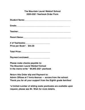 Fillable Online YEARBOOK ORDER FORM - moanaluapto.org Fax Email Print ...