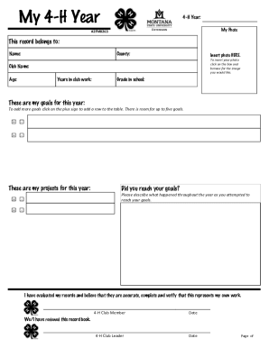 Fillable Online My 4-H Year. Montana 4-H Recod book sheet 1. Fax Email ...